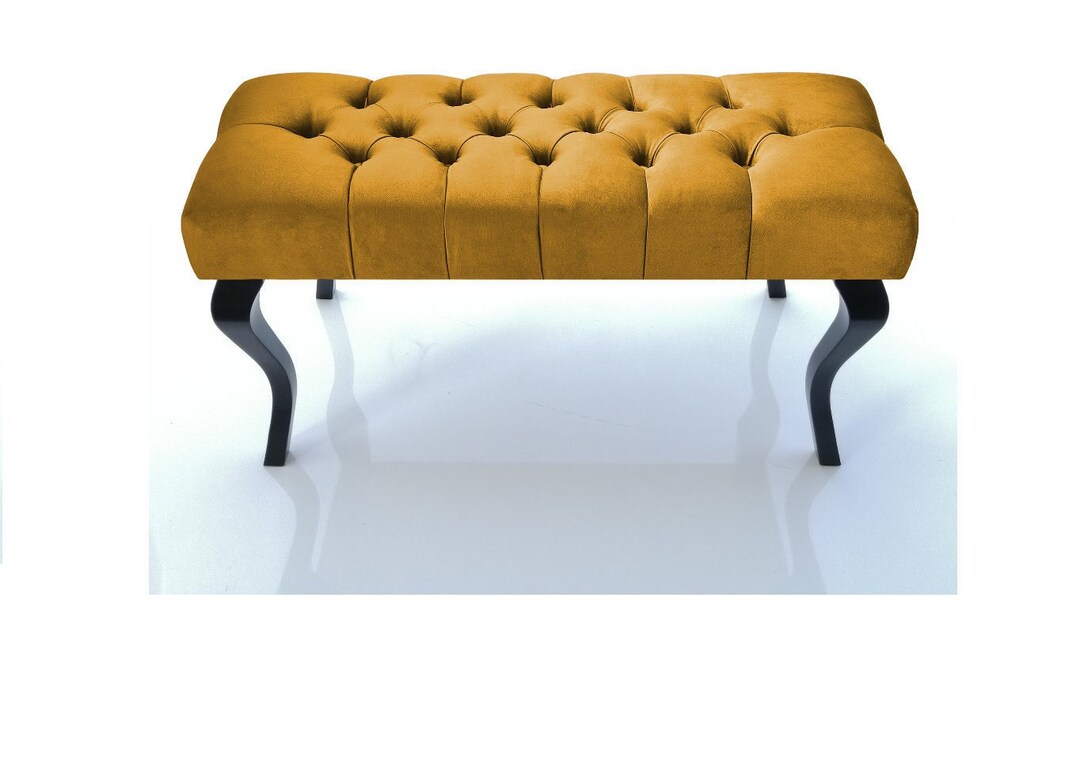 Yellow Mustard Velvet Benchl Foot Rest Hallway Yellow Ottoman New ...