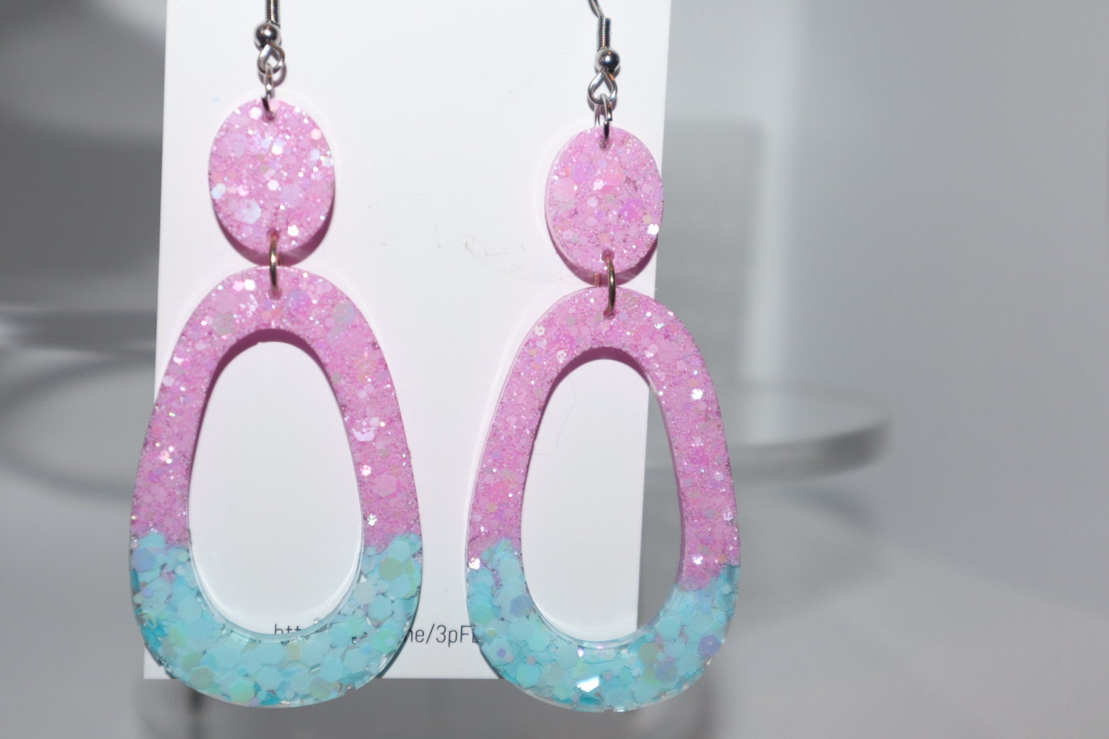 Pastel Sparkle Glitter Resin Statement Earrings | Large Dangle Earrings ...