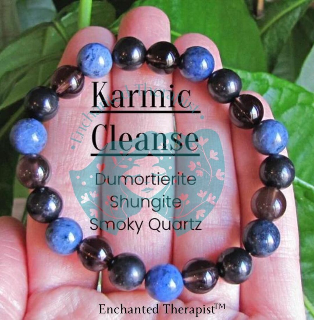 Reiki Infused Karmic Cleanse Healing Bracelet, Dumortierite, Shungite ...