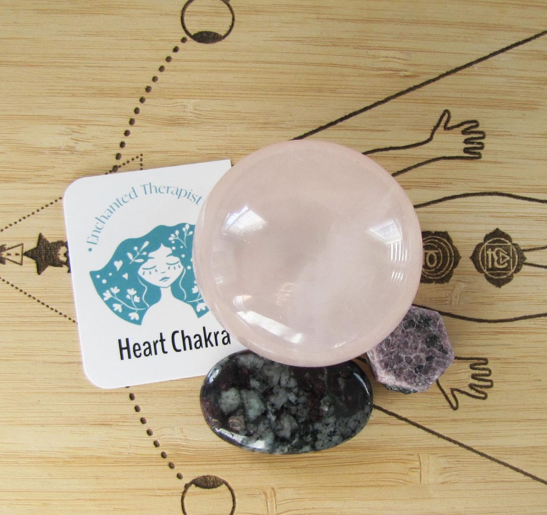 Reiki Infused Heart Chakra Crystal Set, Rose Quartz Palm Stone, Rare ...