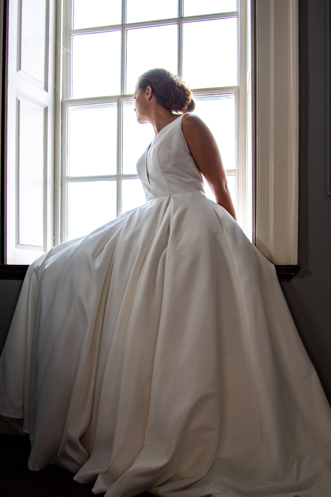 Full Princess Satin & Lace Wedding Dress With Pockets, Personalised ...