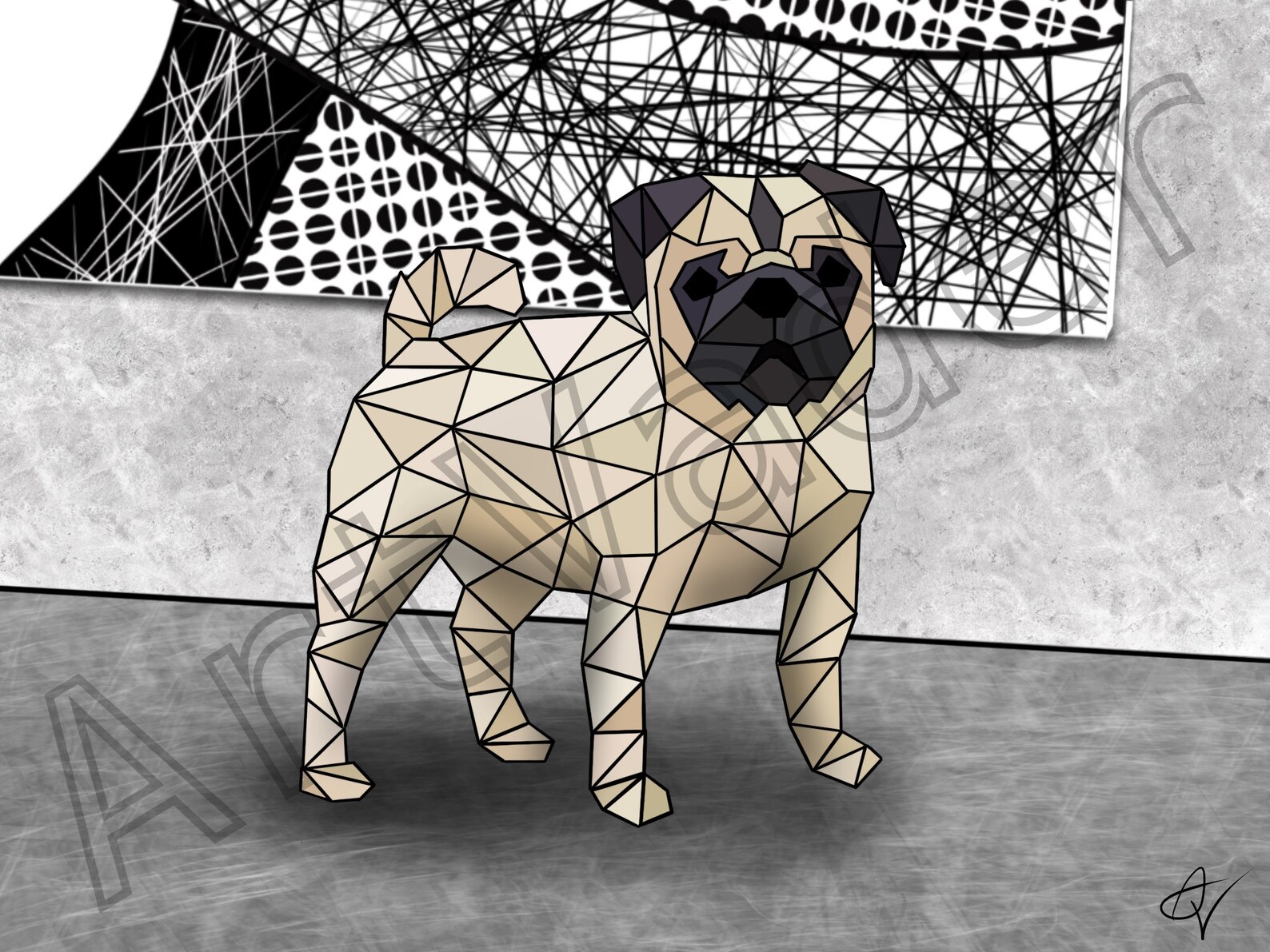 Geometric Pug Digital Art Digital Download Home | Etsy