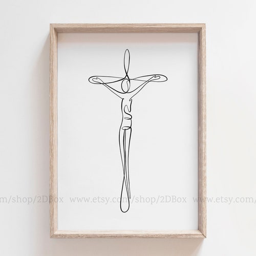 Christian Print Line Art Jesus Wall Art Baptism Gift - Etsy
