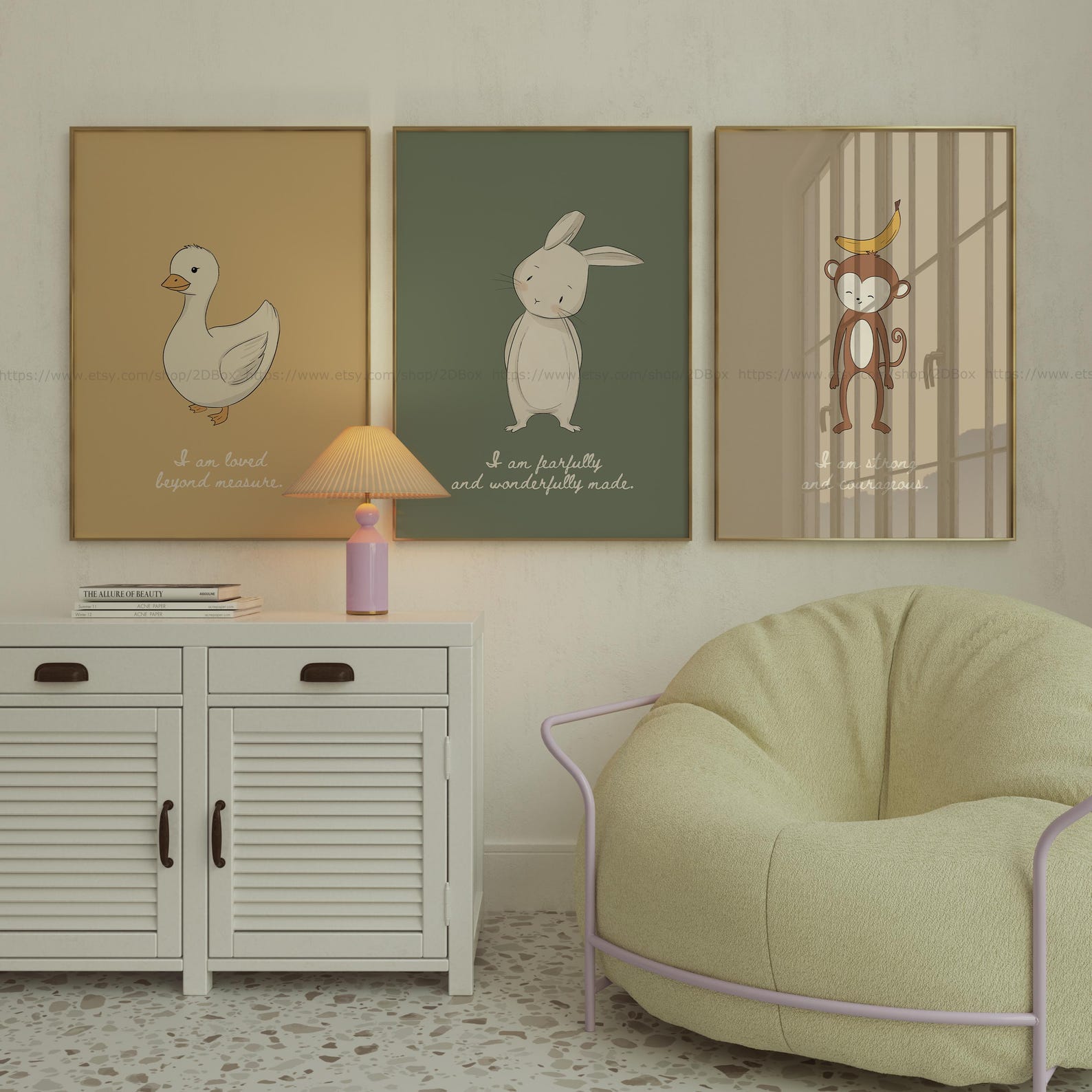 Christian Animal Nursery Print Set Goose Bunny Monkey Faith ...