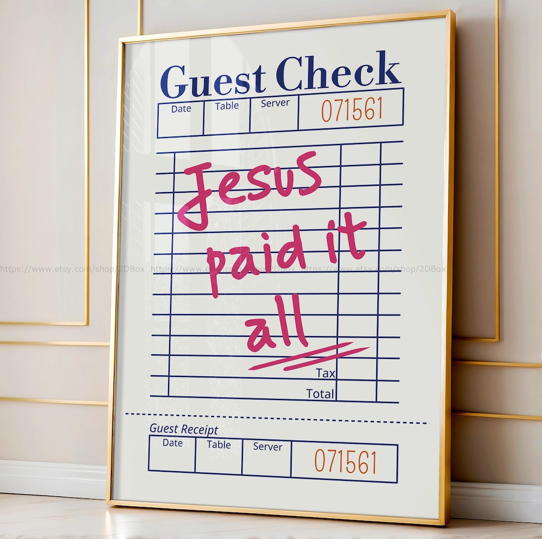 Jesus Paid It All Christian Guest Check Bible Verse Guest Check Retro ...