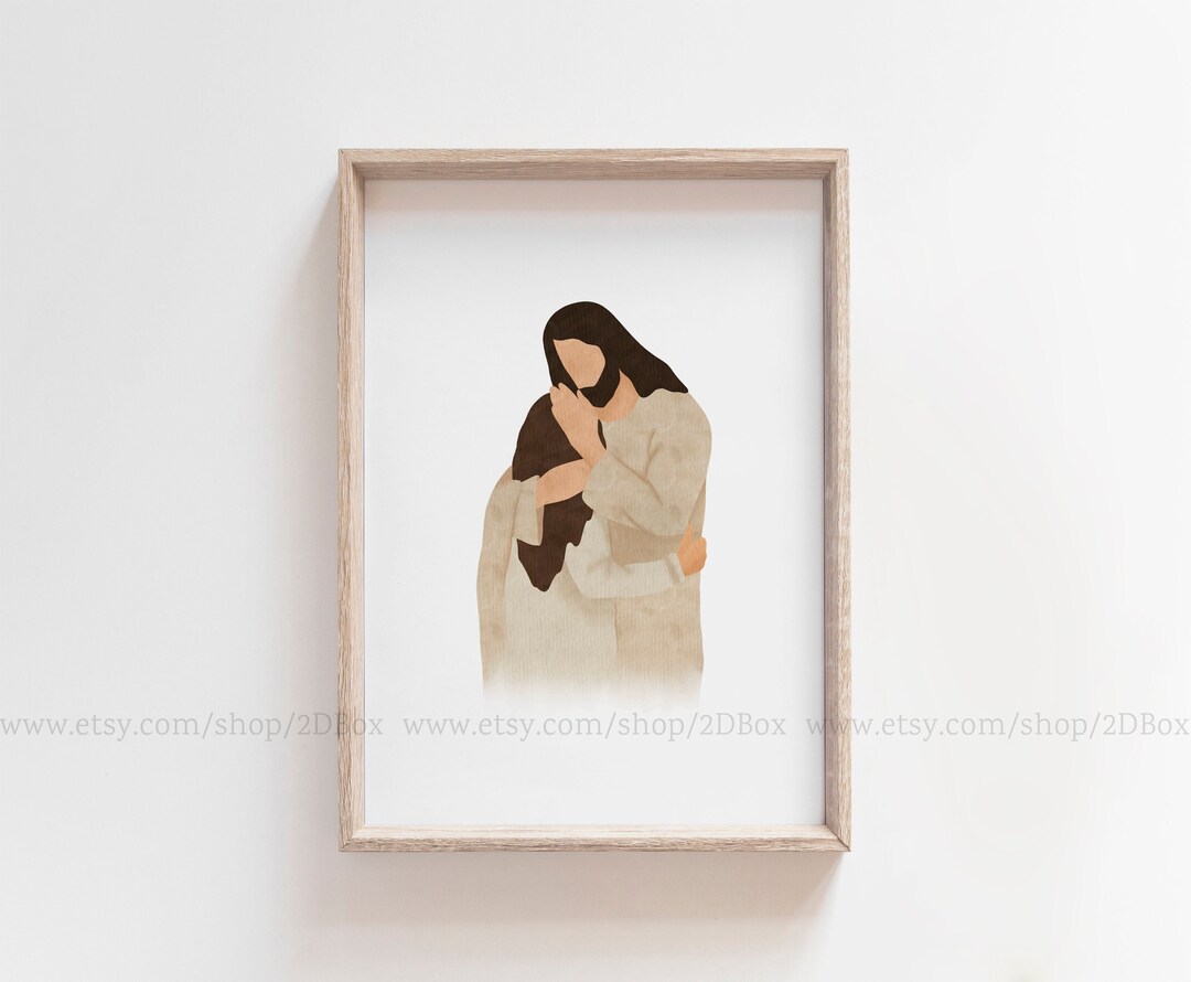 Watercolor Christ is My Comforter | Jesus Christ Embracing a Woman 5x7 ...