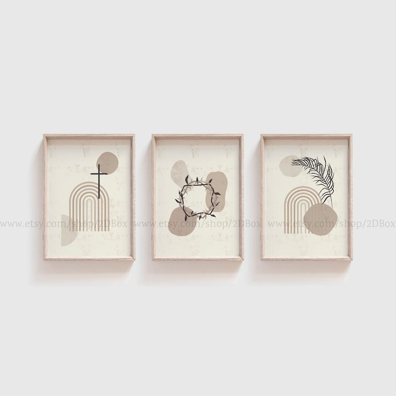 Set of 3 Neutral Christian Prints, Boho Christian Wall Art, Abstract ...