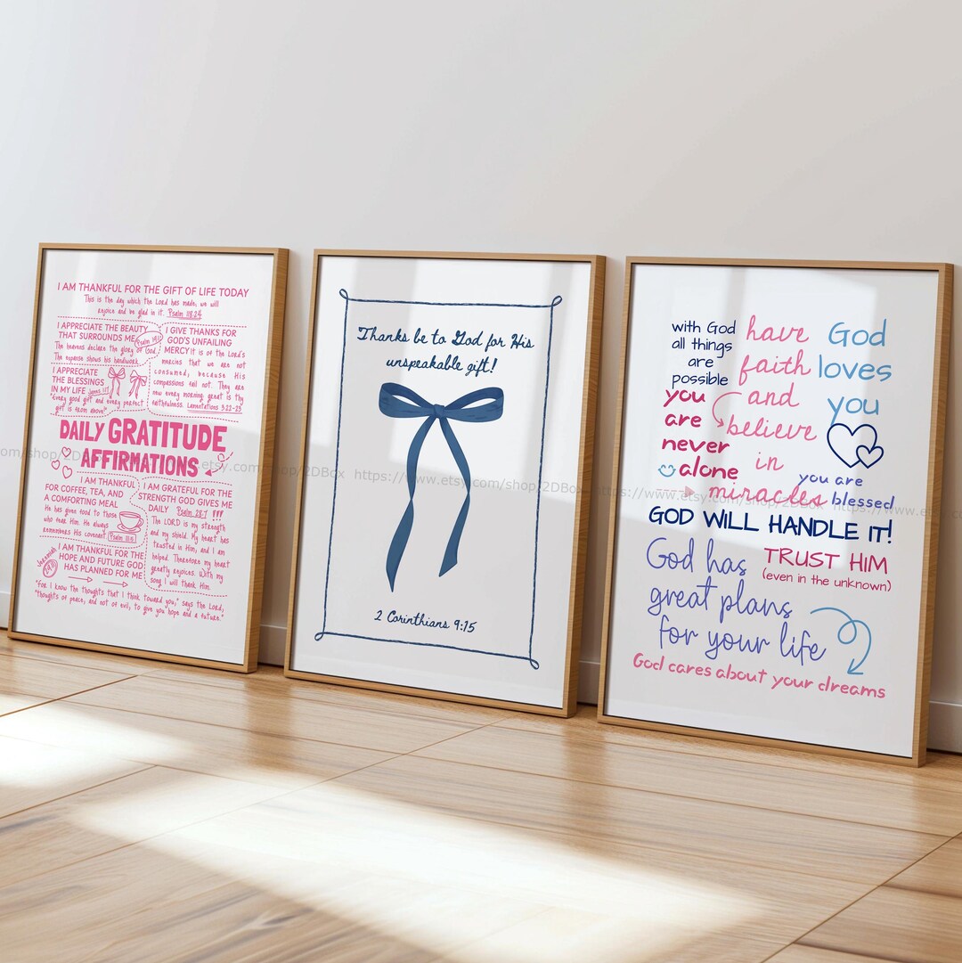 Christian Saying Wall Art Set of 3 Morning Gratitude Bible Verse Wall ...