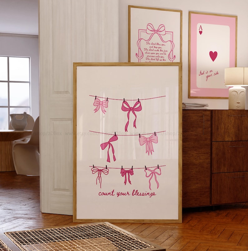 Pink Christian Blessings Posters Set of 3 Modern Christian Decor ...