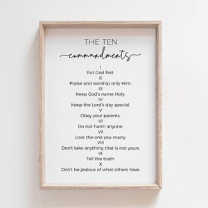 The Ten Commandments Print, 10 Commandments Minimalist Wall Art, Exodus ...