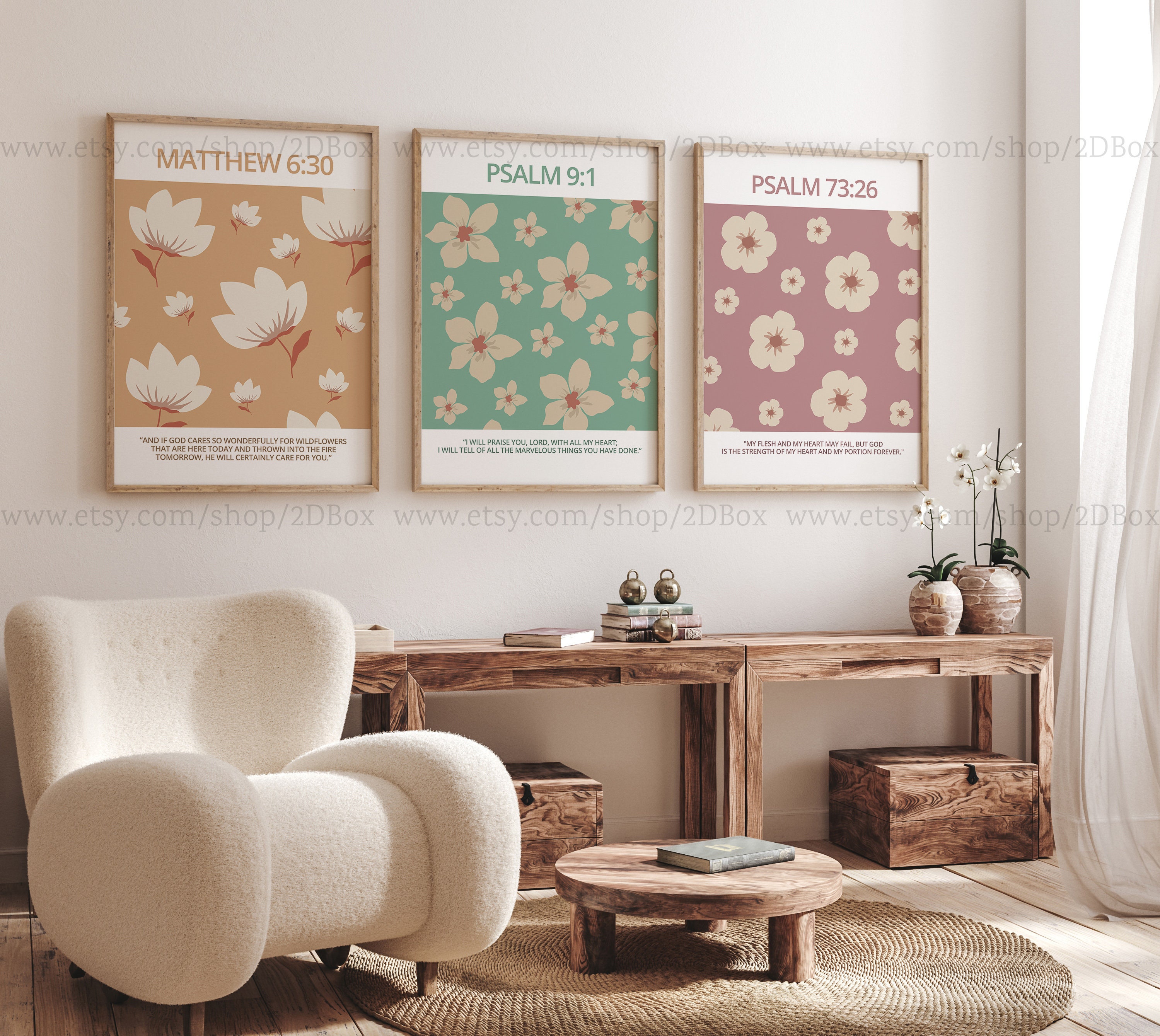 Christian Floral Pattern Decor, Modern Scripture Wall Art Set of 6 ...