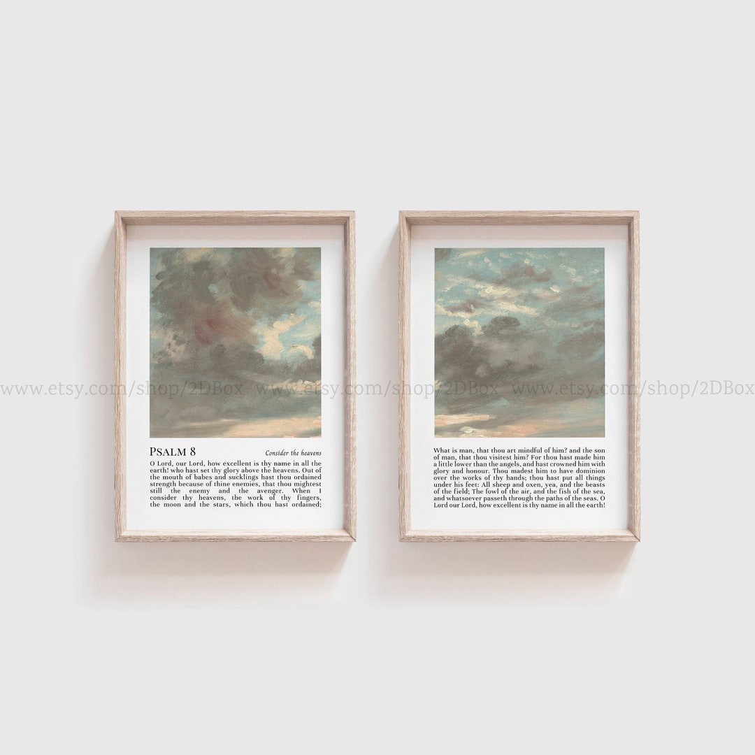 Psalm 8 Bible Posters Set of 2 Christian Prints Blue Clouds Printable ...