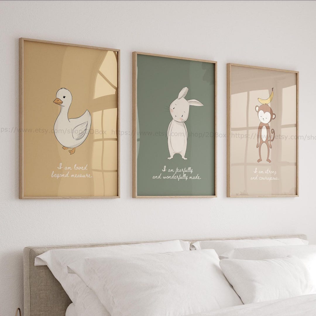 Christian Animal Nursery Print Set Goose Bunny Monkey Faith ...