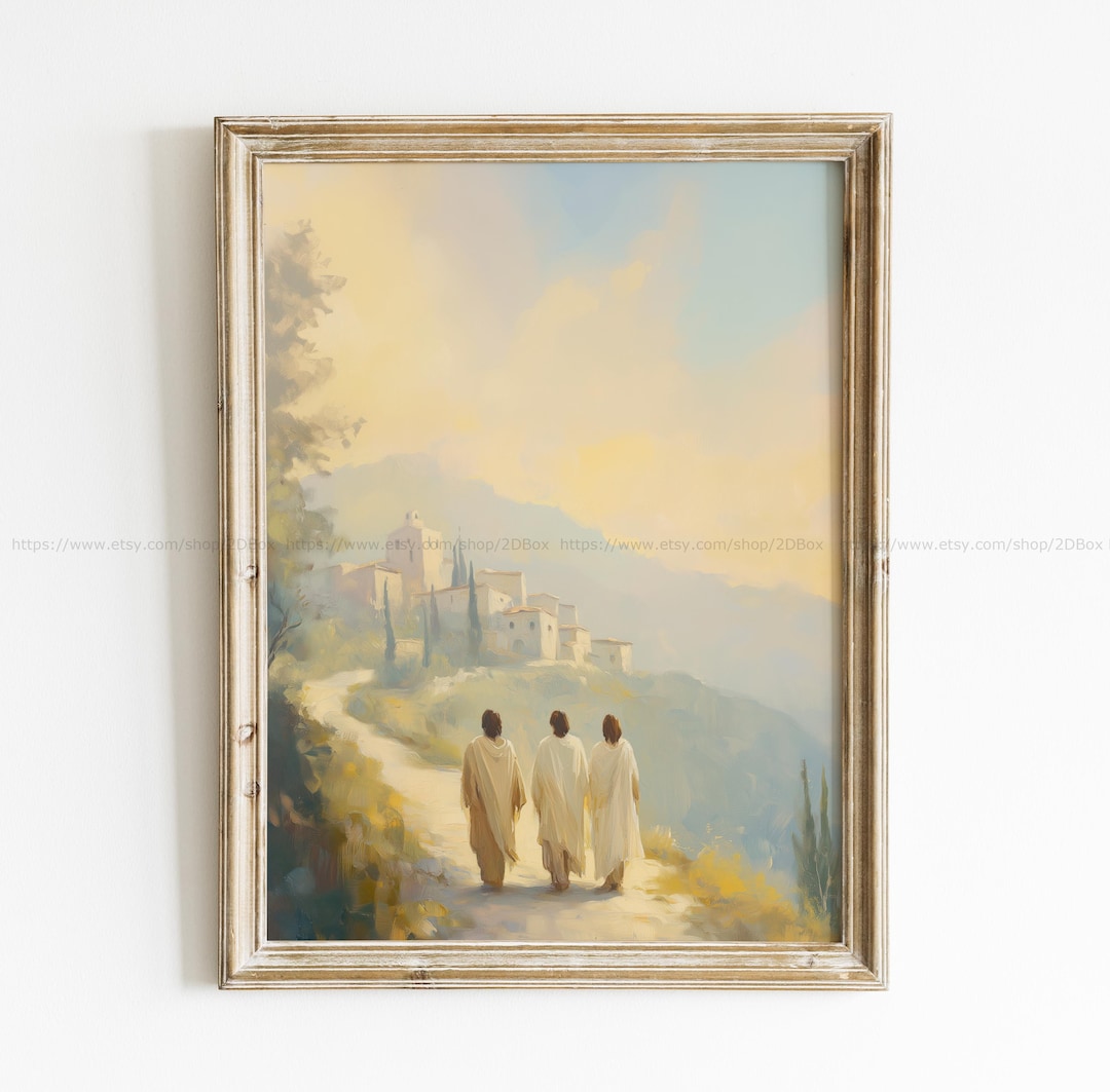 Road to Emmaus Warm Tone Painting Christian Easter Scene Artwork Jesus ...
