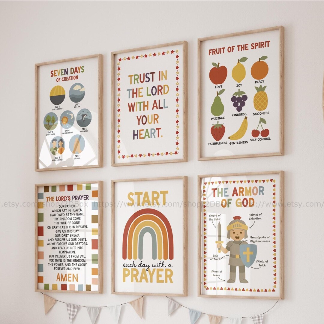 Christian Kids Art Education Posters Bible Wall Art Set Colorful Lord’s ...