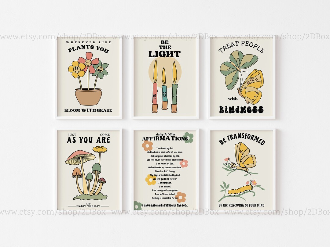 Christian Wall Art Set, Christian Encouraging Aesthetic Classroom Decor ...