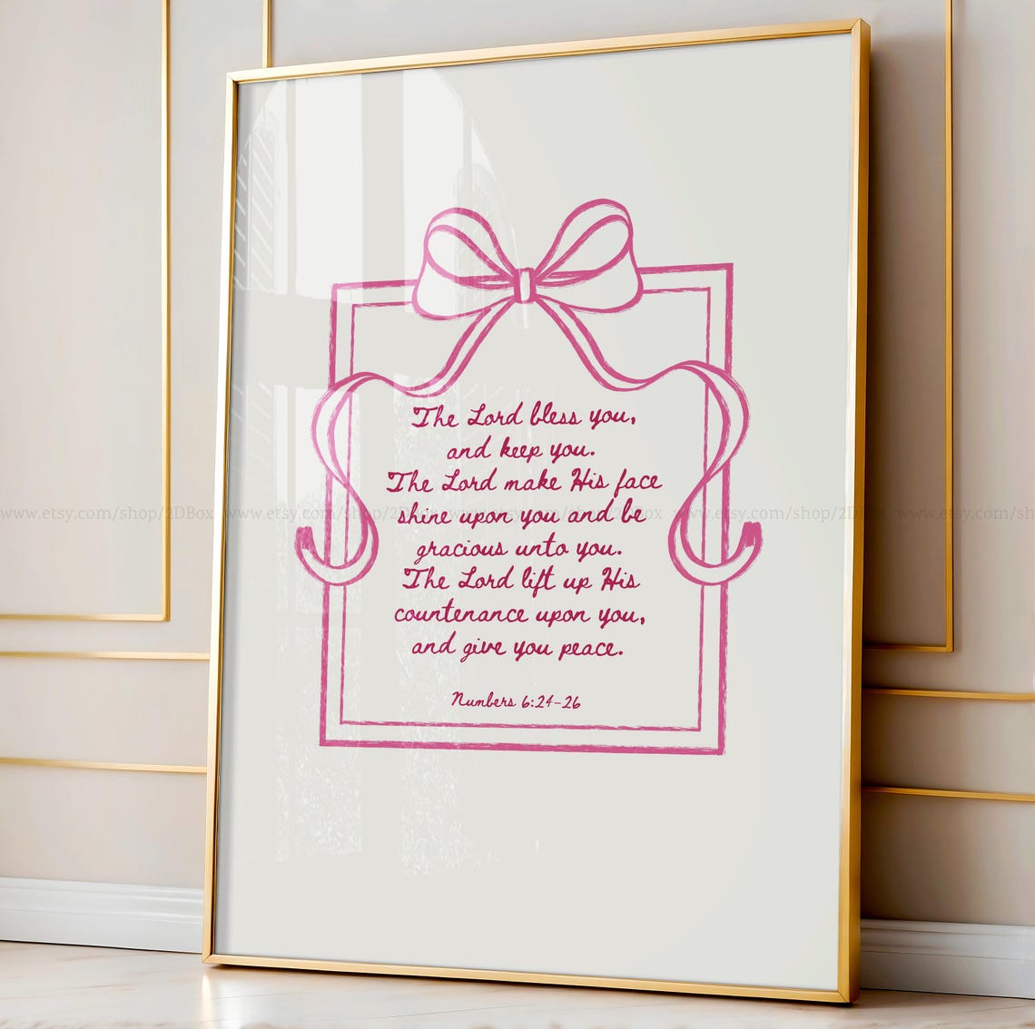 The Blessing Printable Art Christian Pink Bow Poster Pink Bible Verse ...