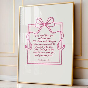 The Blessing Printable Art Christian Pink Bow Poster Pink Bible Verse ...