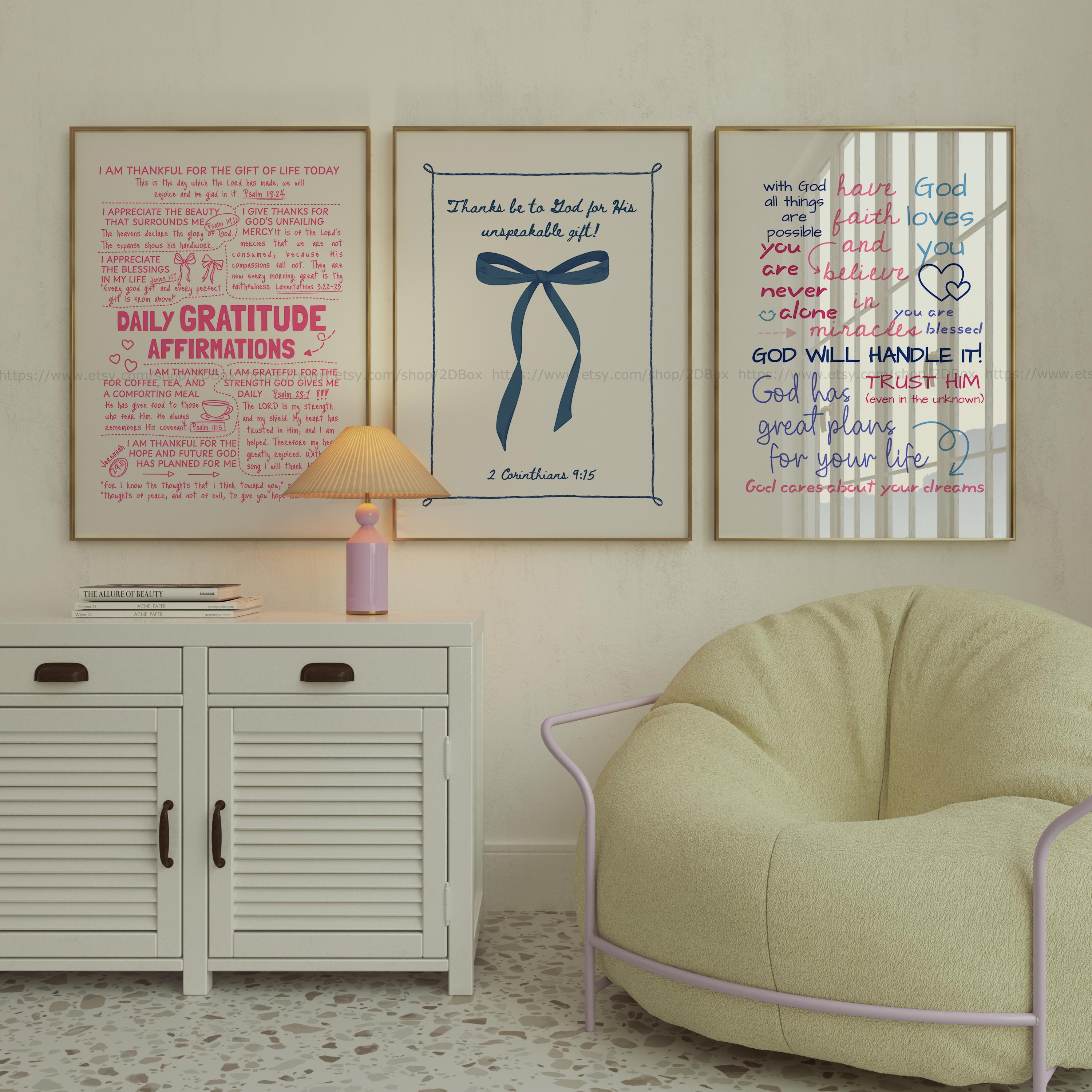 Christian Saying Wall Art Set of 3 Morning Gratitude Bible Verse Wall ...