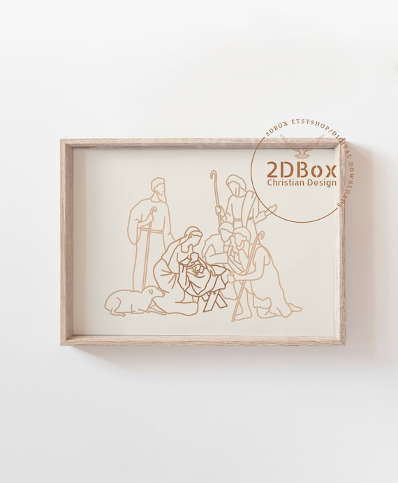 Nativity Scene Print Minimalist Christian Line Art Earthy - Etsy