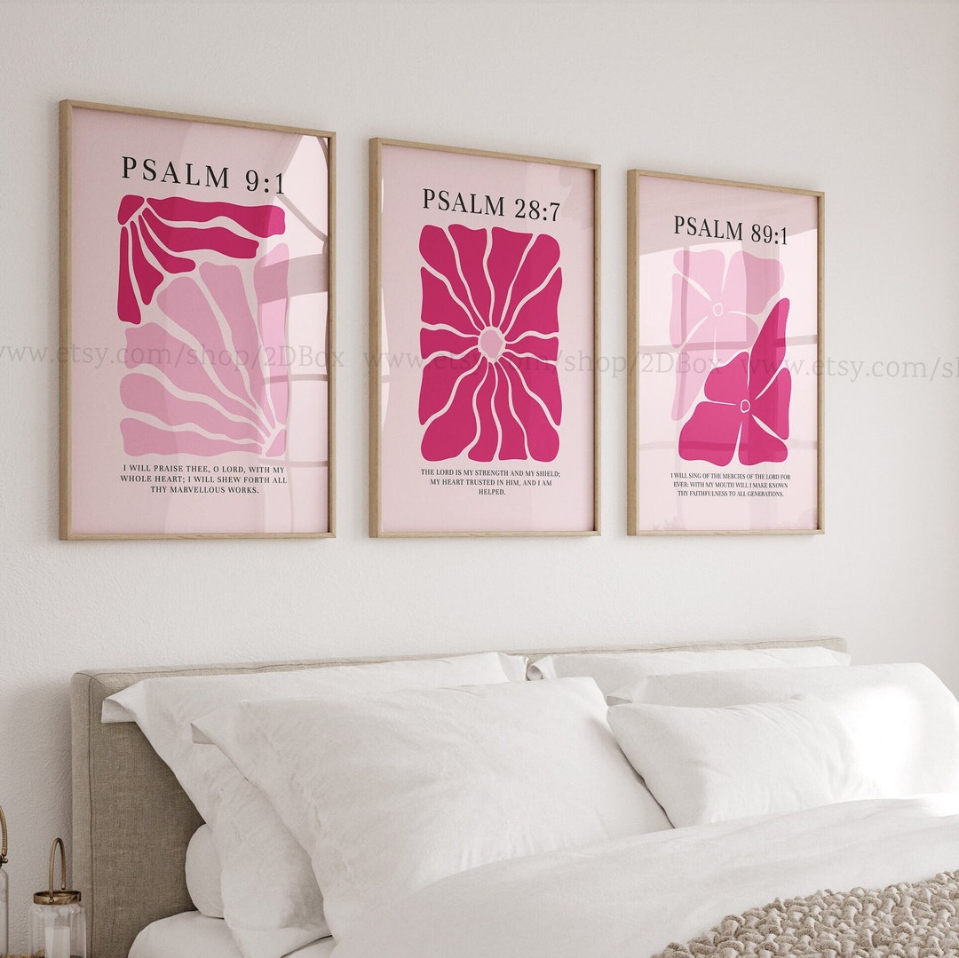Psalms Collection, Set of 3 Pink Christian Prints, Soft Pink Christian ...