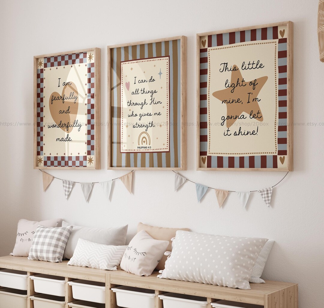 Christian Kids Wall Art Set Bible Verse Affirmations Boys Nursery Wall ...