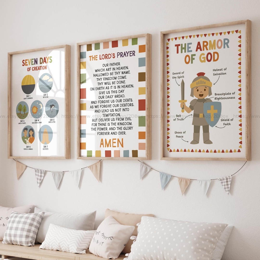 Christian Bible Education Posters Creation, Lord’s Prayer, Armor of God ...