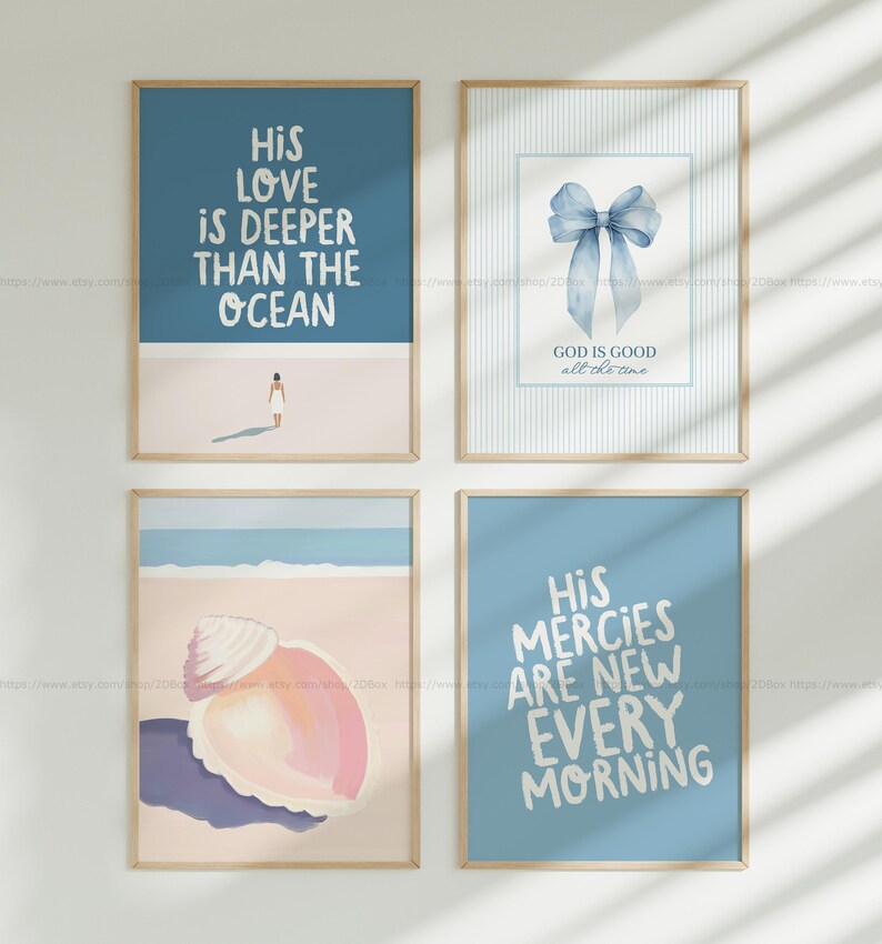 Christian Bow Poster Blue Bible Verse Wall Art Aesthetic Preppy ...