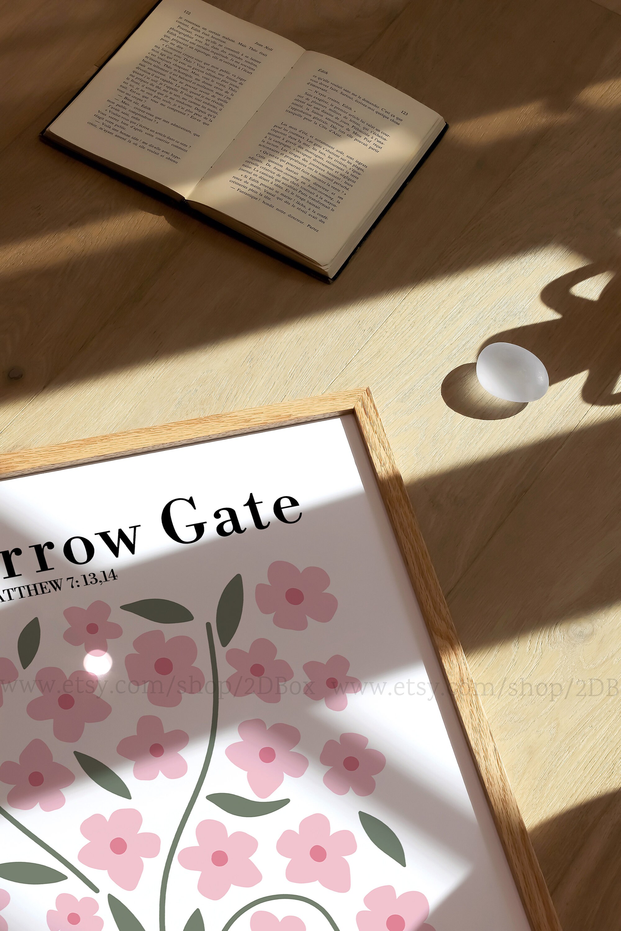The Narrow Gate, Christian Floral Print, Pink Bible Verse Wall Art ...