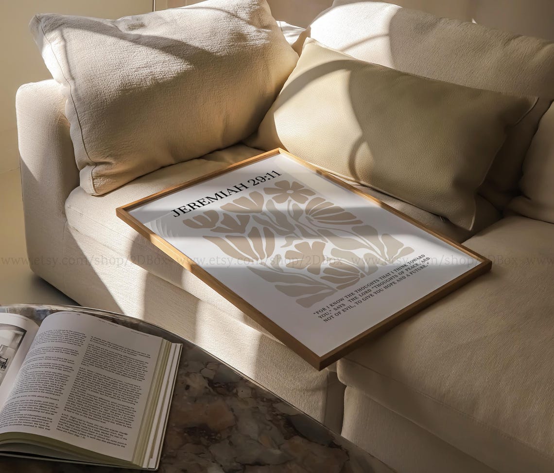 Cream Beige Christian Set of 3 Prints Neutral Flower Bible Verse ...