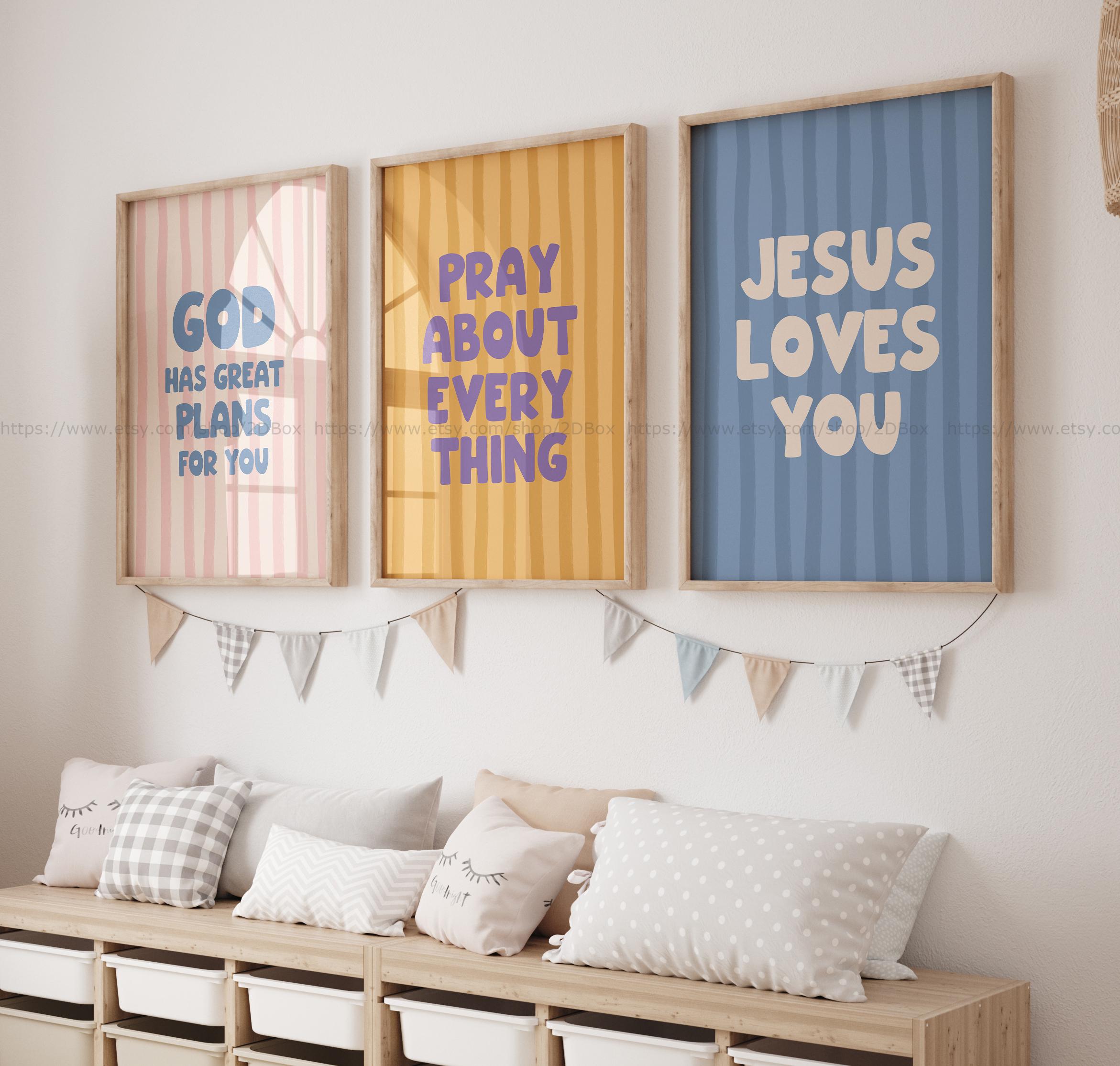 Kids Christian Wall Art Set Colorful Inspirational Bible Verse Posters ...