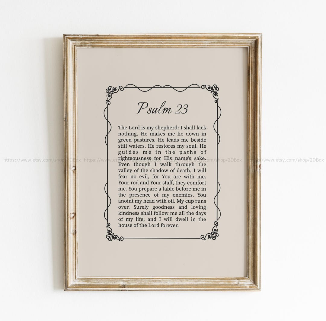 Psalm 23 Scripture Wall Art Bible Verse Poster Beige Vintage Christian ...
