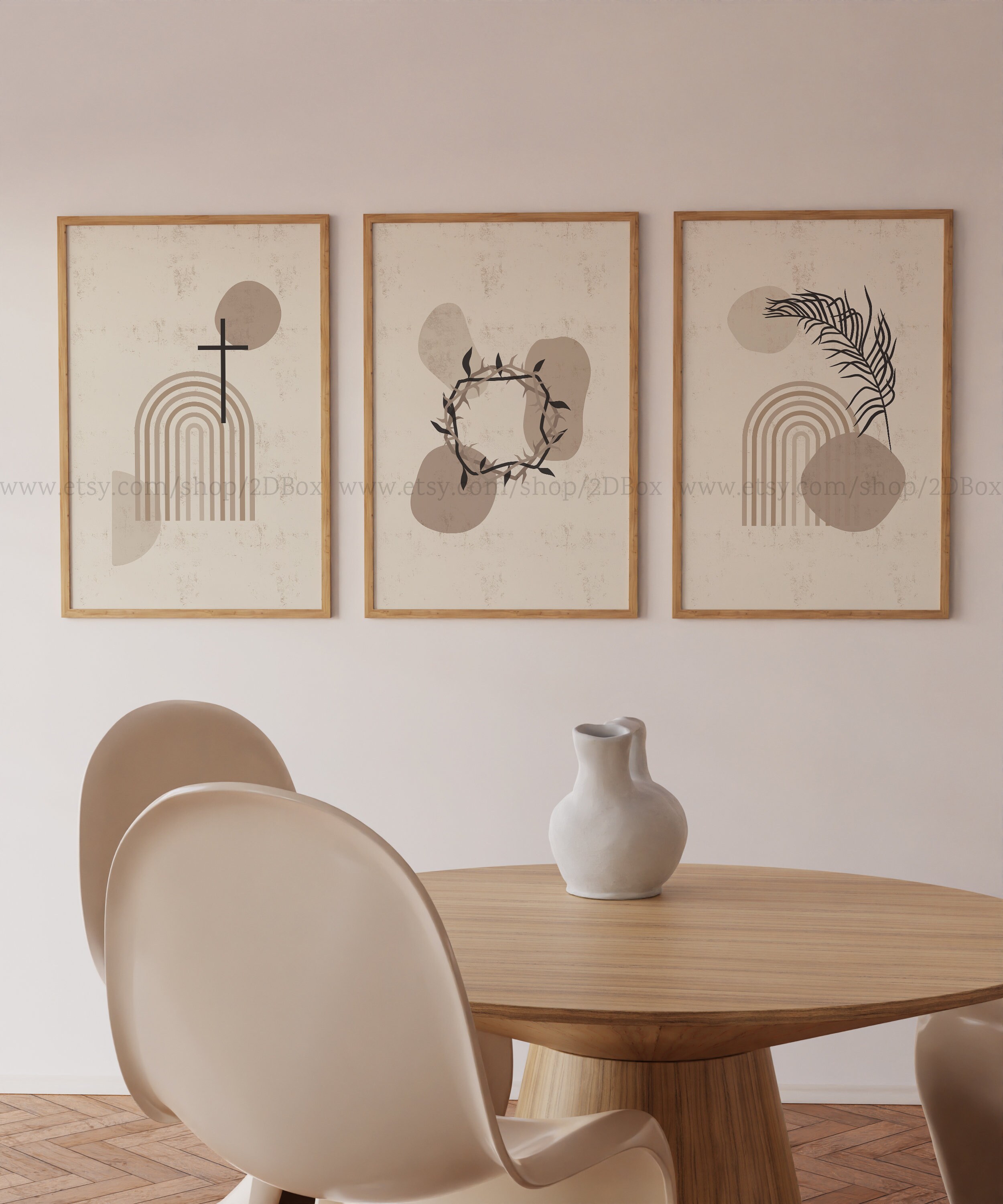 Set of 3 Neutral Christian Prints, Boho Christian Wall Art, Abstract ...
