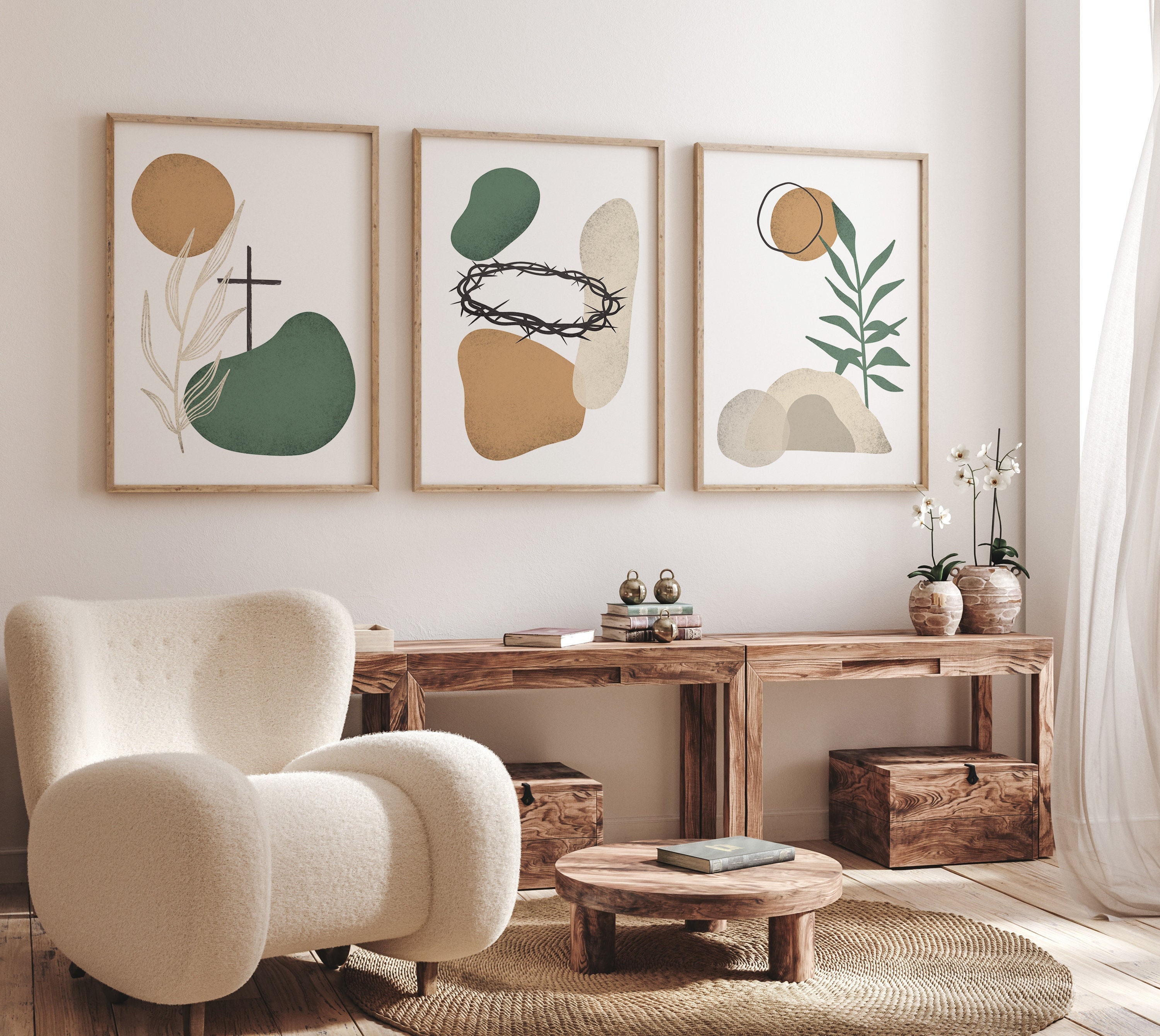 Green and Yellow Christian Decor Boho Christian Wall Art | Etsy