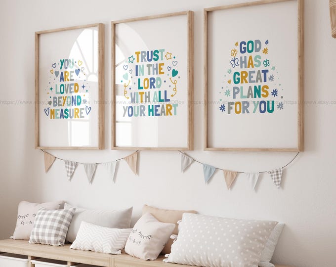 Set of 3 Colorful Christian Wall Art for Kids Ministry Decor Christian ...