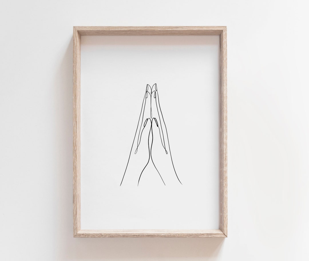 Pray Line Art, Praying Hands Drawing, Christian Wall Art, Religious ...