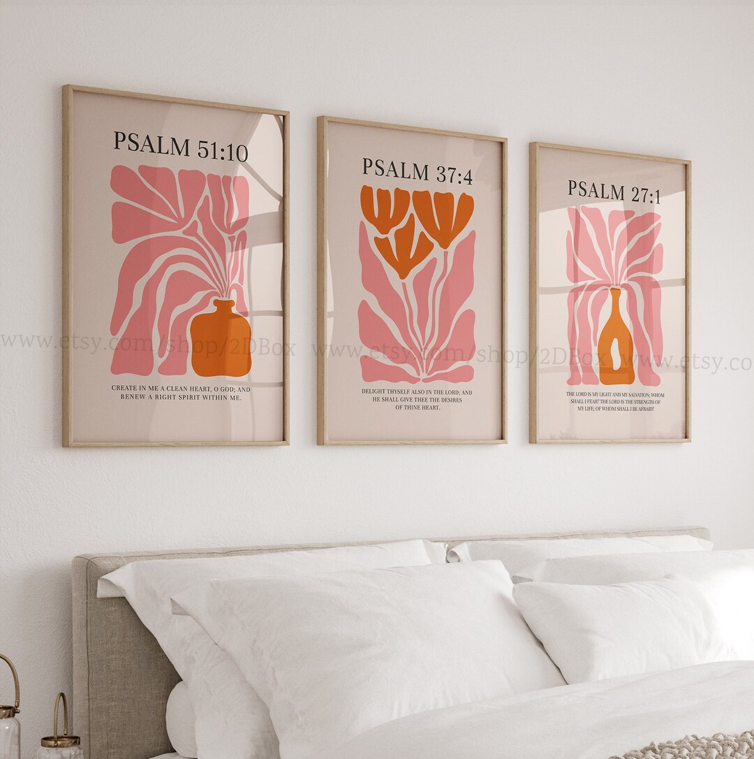 Set of 3 Colorful Christian Prints, KJV Psalms Collection, Orange and ...