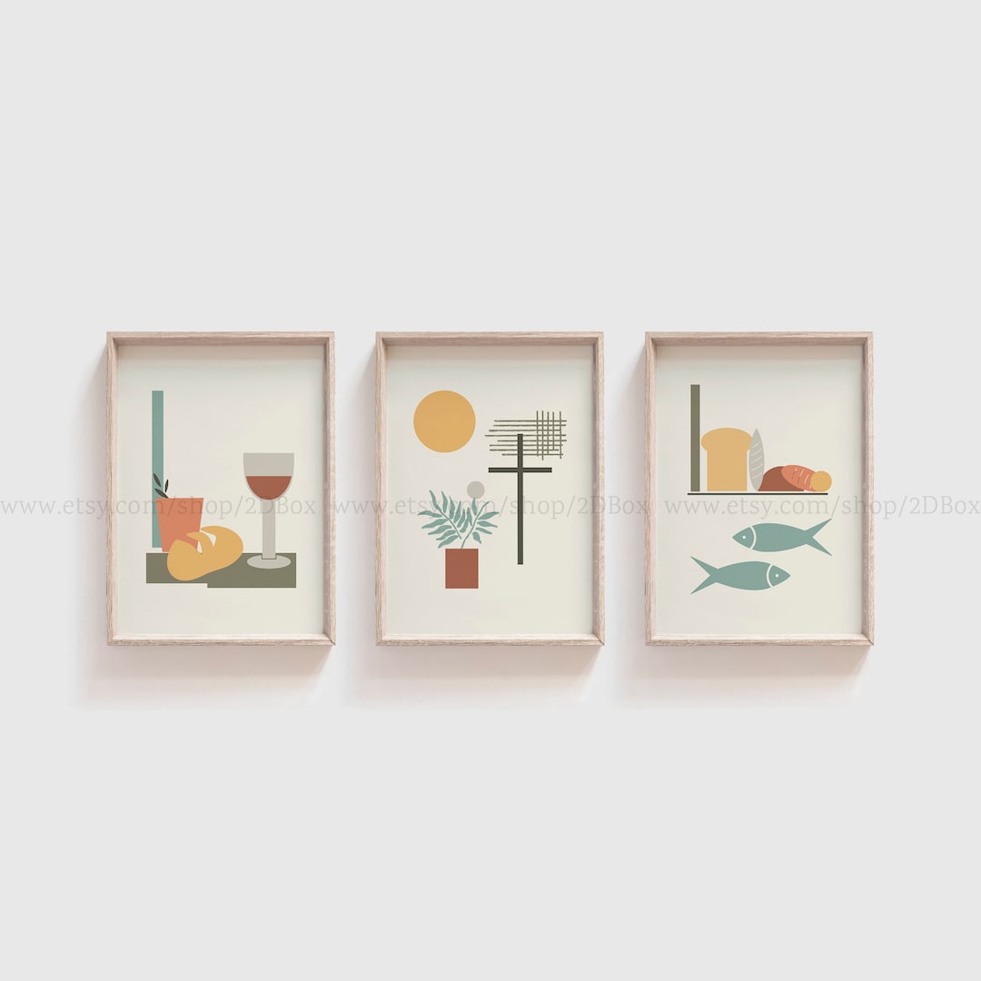 Christian Kitchen Decor Set of 3 Prints, Minimalist Midcentury ...