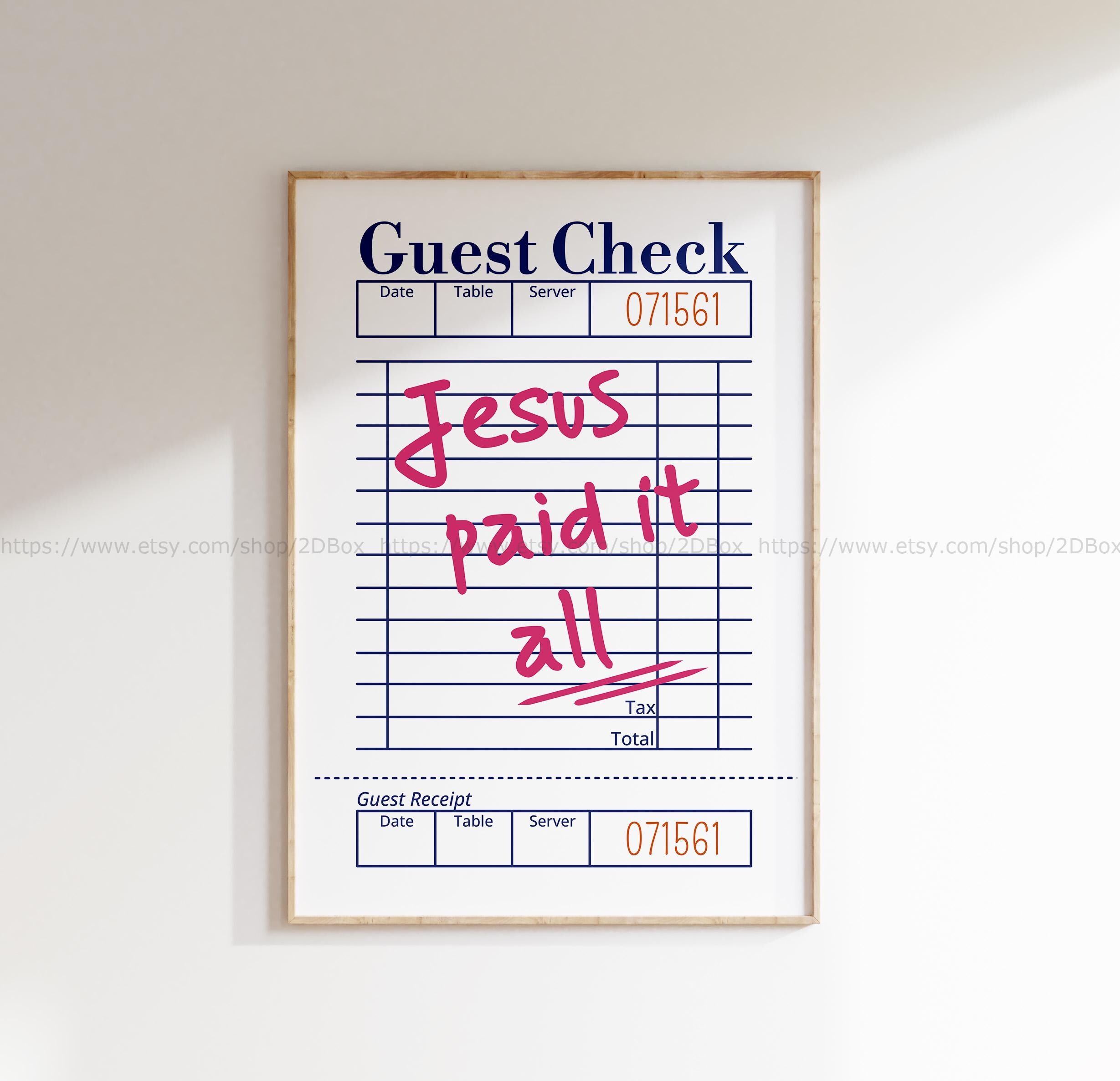 Jesus Paid It All Christian Guest Check Bible Verse Guest Check Retro ...