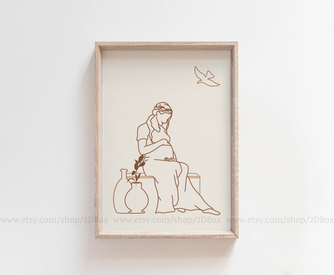 Virgin Mary Line Art Virgin Mary and Jesus Print Mother and - Etsy