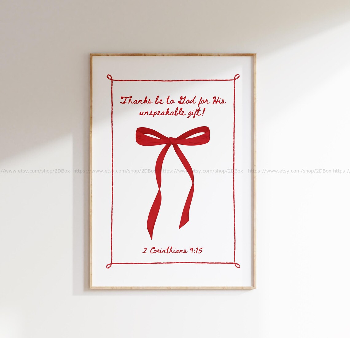 Christmas Christian Art Christmas Bible Verse Print Red Bow Coquette ...