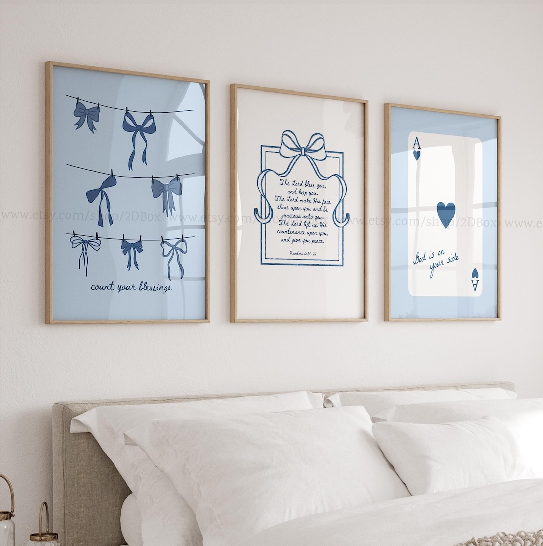 Light Blue Christian Blessings Posters Set of 3 Modern Christian Decor ...