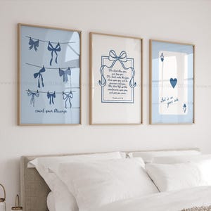 Light Blue Christian Blessings Posters Set of 3 Modern Christian Decor ...