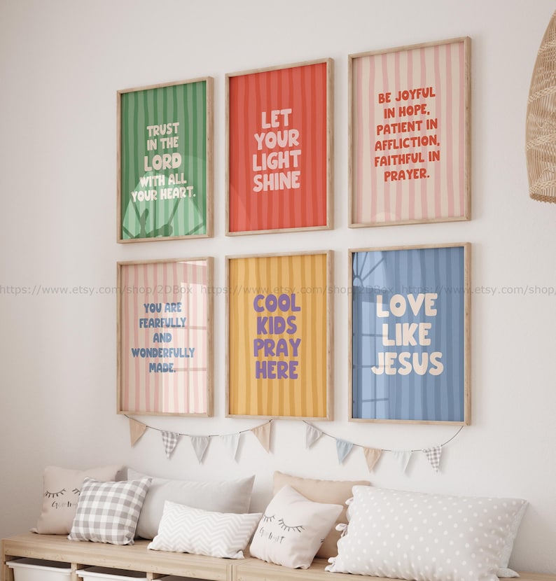 Colorful Christian Playroom Decor Cute Bible Verse Prints for Kids ...