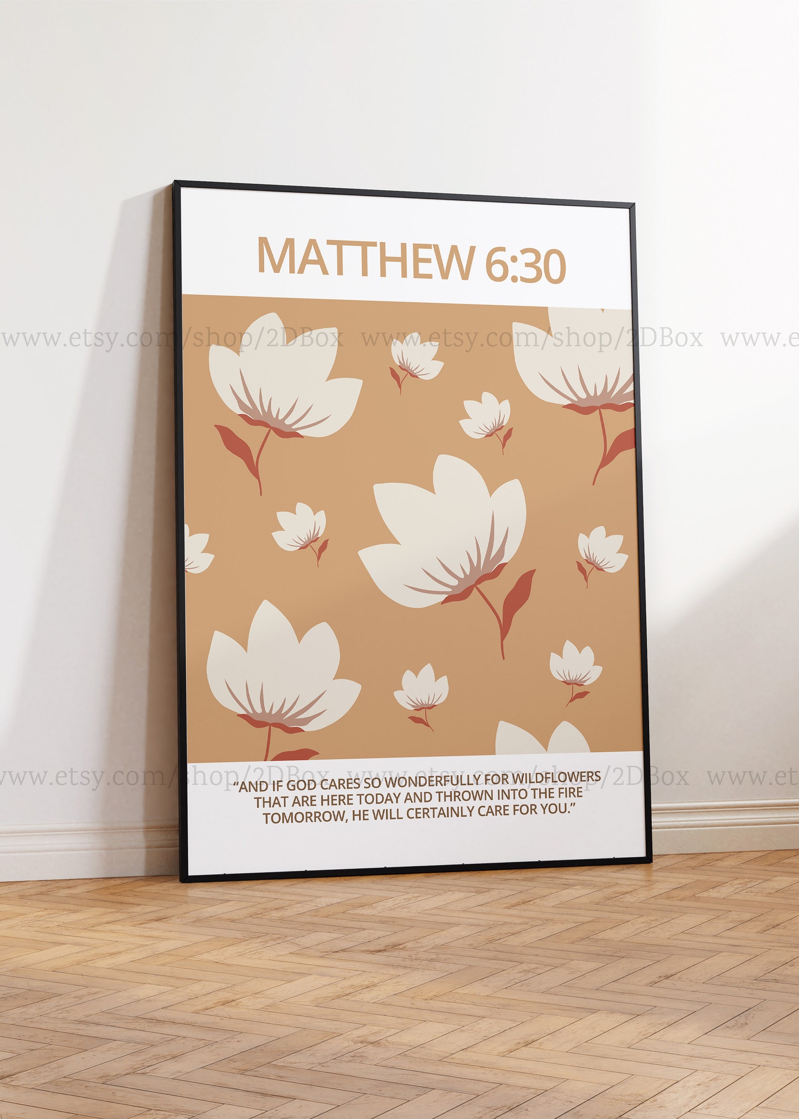 Matthew 6:30 Poster, Floral Christian Decor, Orange Bible Verse ...