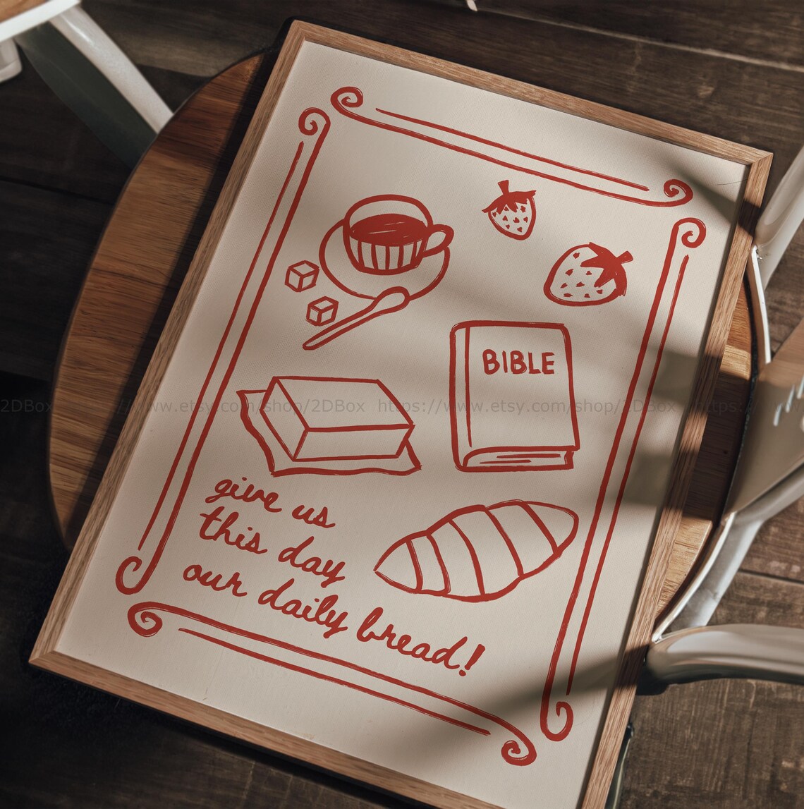Christian Kitchen Print Give Us This Day Our Daily Bread Red Line Art ...