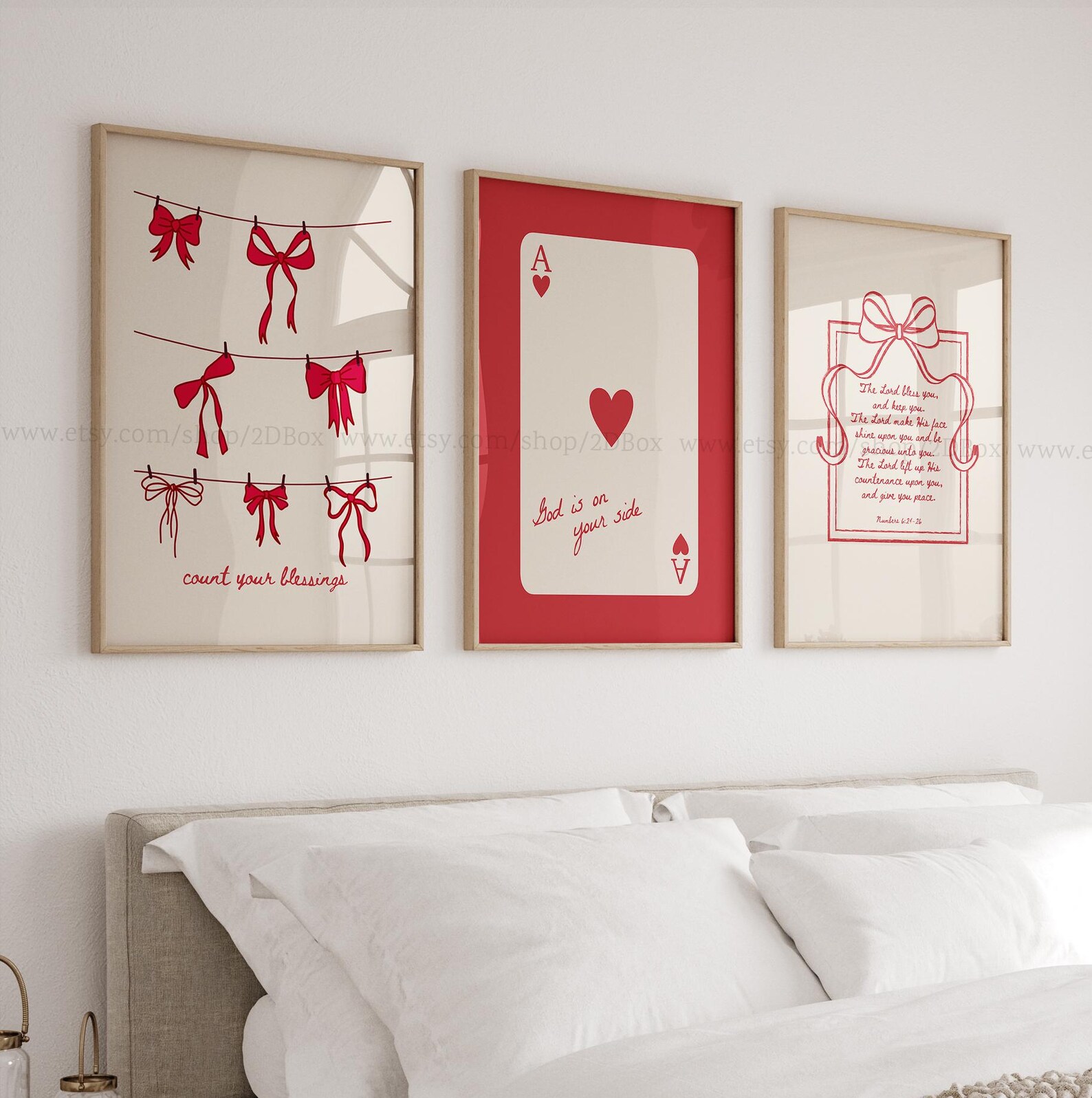 Red Christian Blessings Posters Set of 3 Modern Christian Decor ...