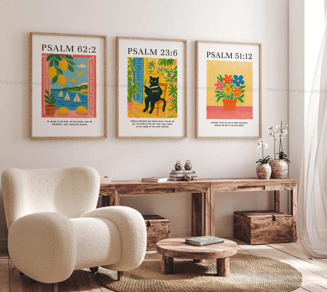 Colorful Psalms Quotes Modern Christian Wall Art Set Inspirational ...