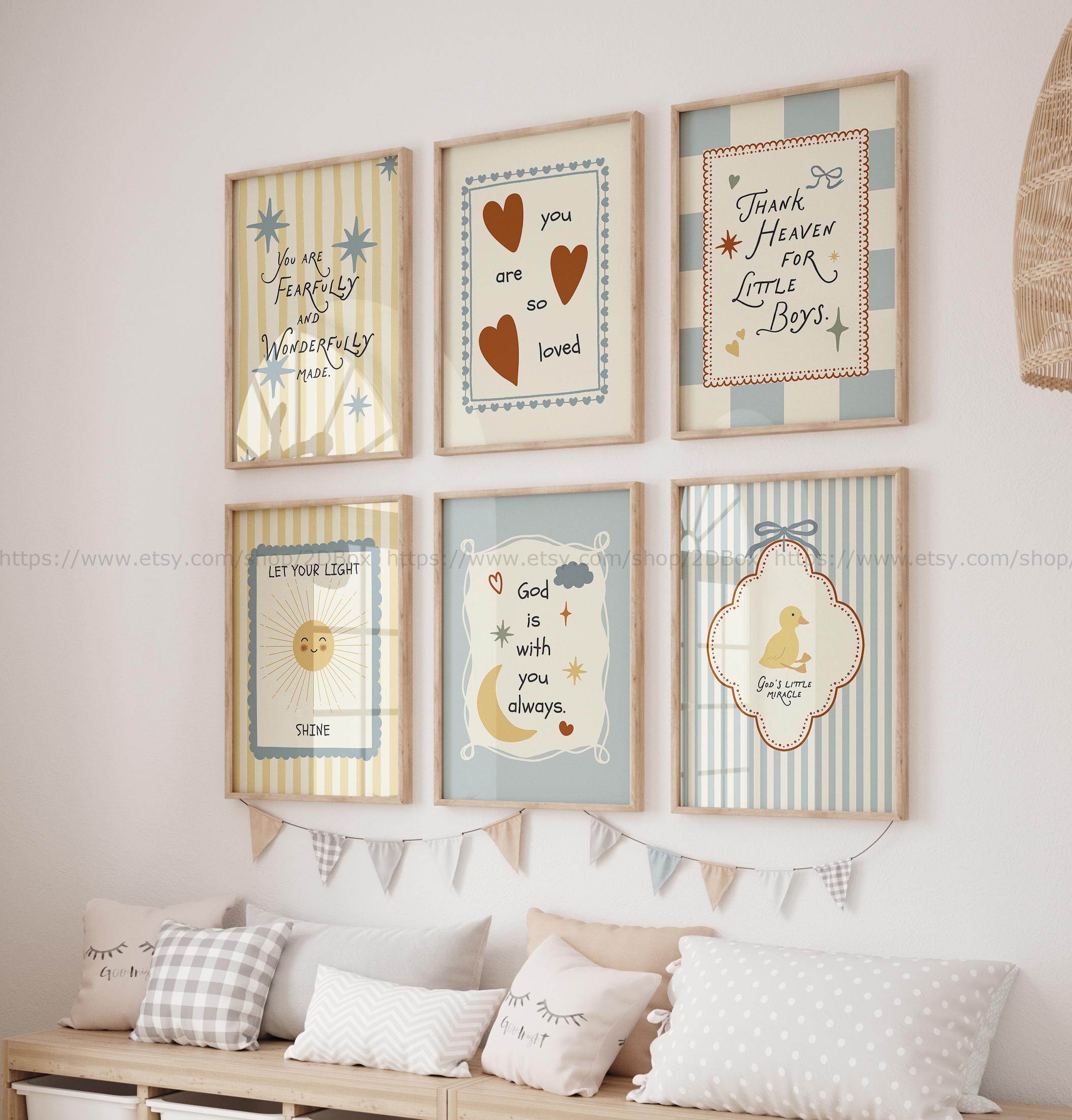 Whimsy Blue & Yellow Bible Verse Gallery Wall Cute Christian Nursery ...