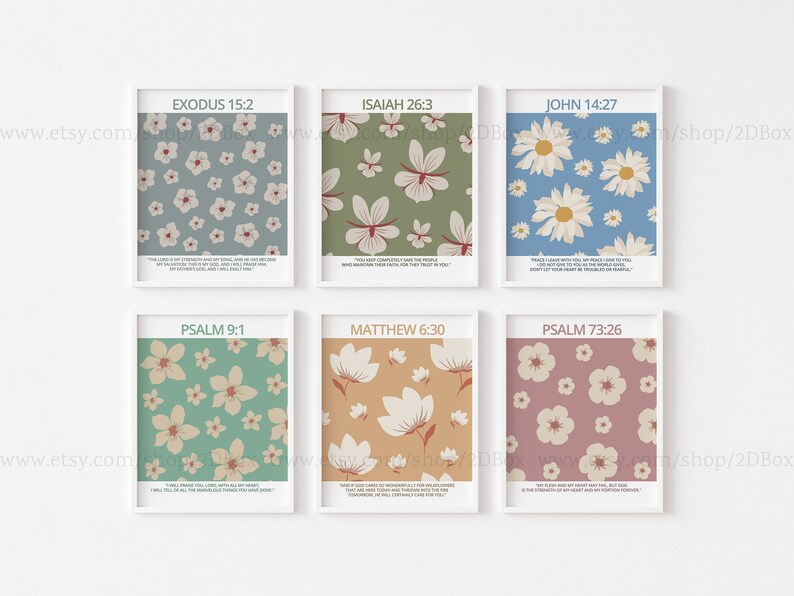 Christian Floral Pattern Decor Modern Scripture Wall Art Set - Etsy